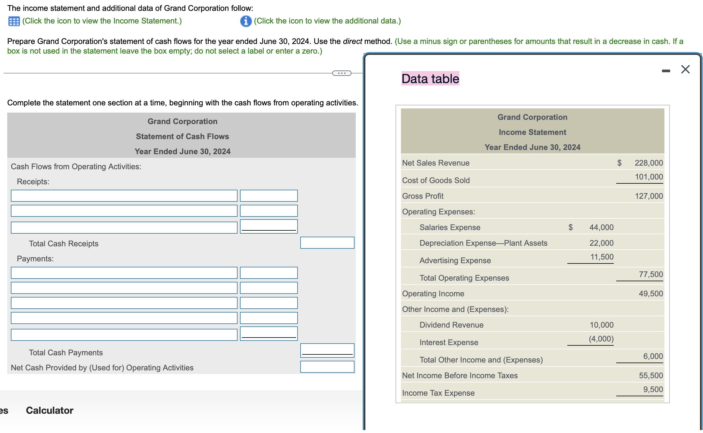 Solved The income statement and additional data of Grand | Chegg.com