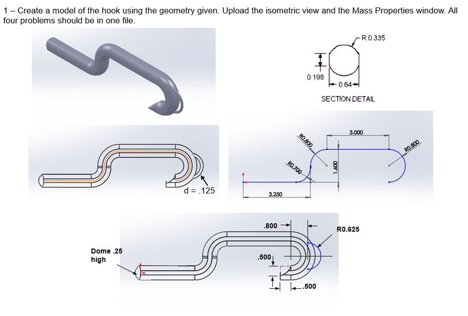 Solved 1 - Create a model of the hook using the geometry | Chegg.com