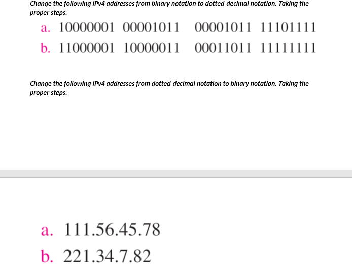 Change the following IPv4 addresses from binary | Chegg.com