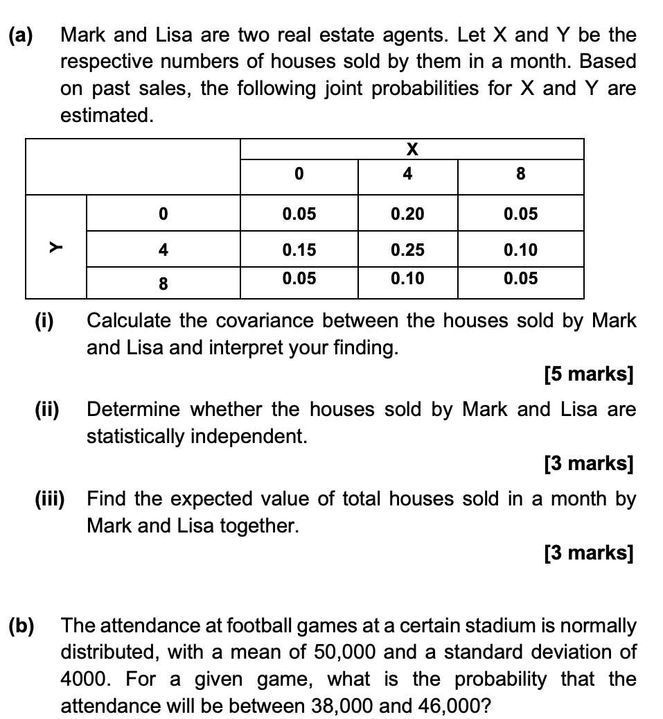 Solved (a) Mark and Lisa are two real estate agents. Let X | Chegg.com