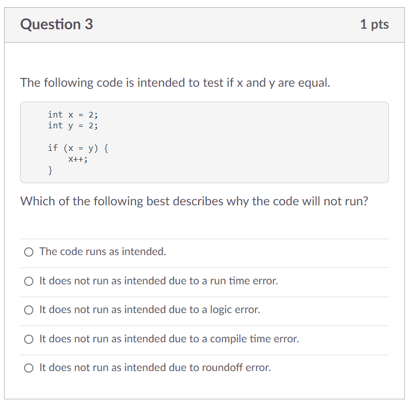 Solved The following code is intended to test if x and y are | Chegg.com