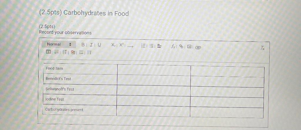 Solved Lab 7 Carbohydrates Team Carbohydrate Tests Fill in | Chegg.com