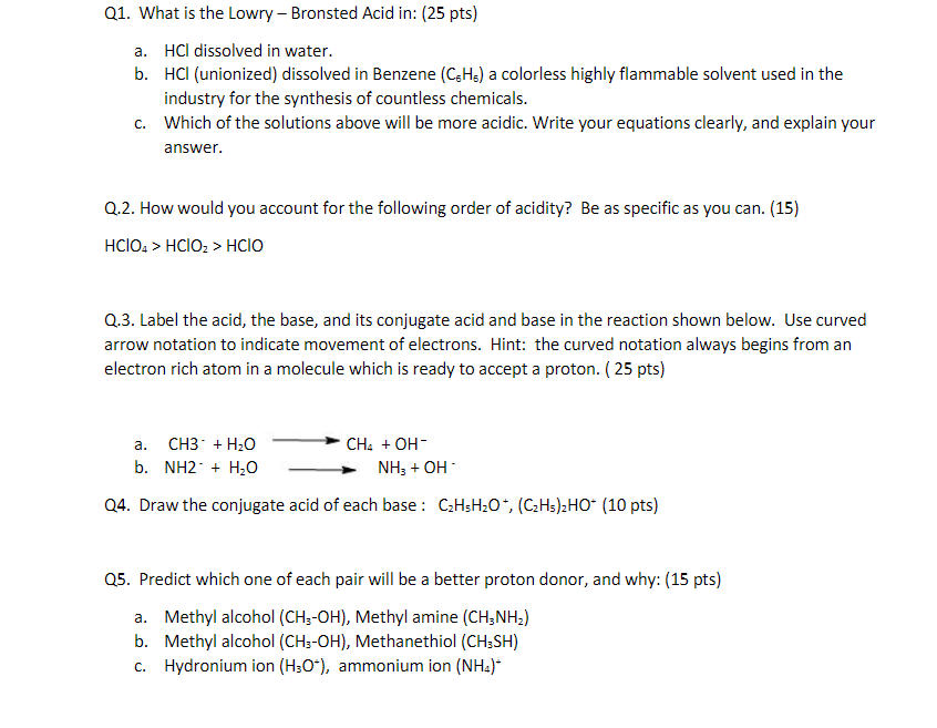 Solved Q1. What is the Lowry - Bronsted Acid in: (25 pts) a. | Chegg.com