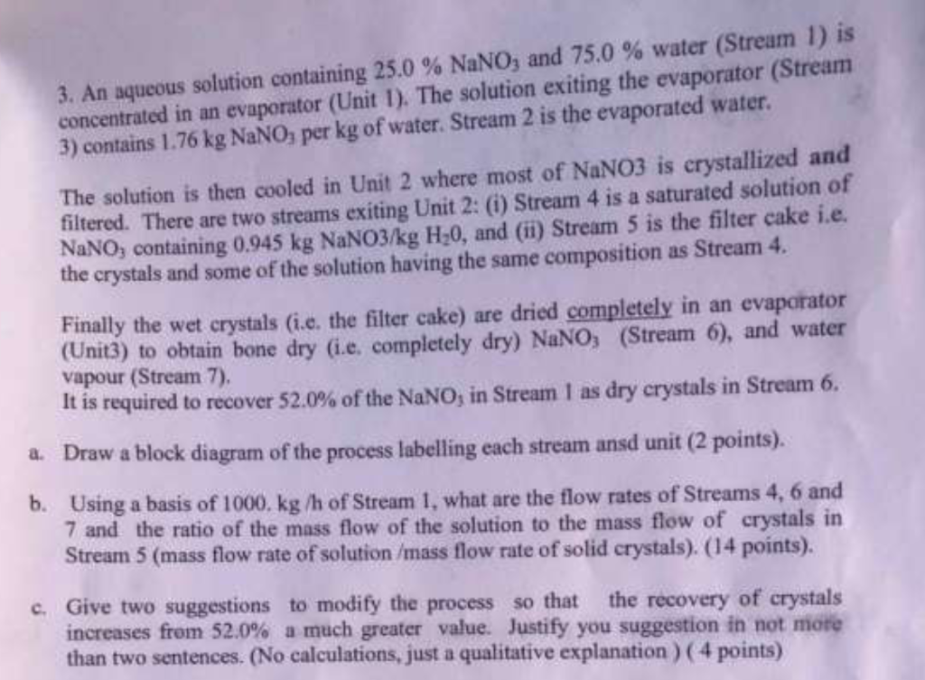 Solved An aqueous solution containing 25.0 % NaNO3 and 75.0 | Chegg.com