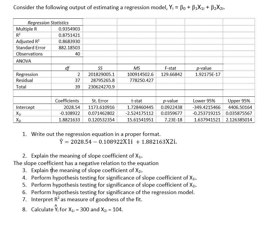Solved Consider the following output of estimating a | Chegg.com