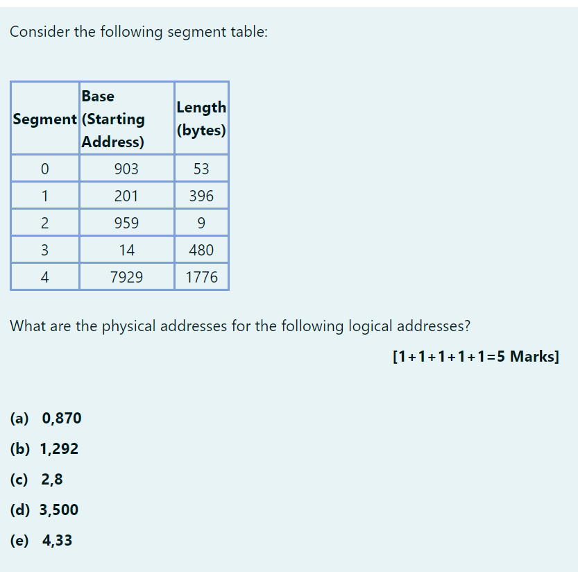 Solved Consider the following segment table: Base Segment | Chegg.com