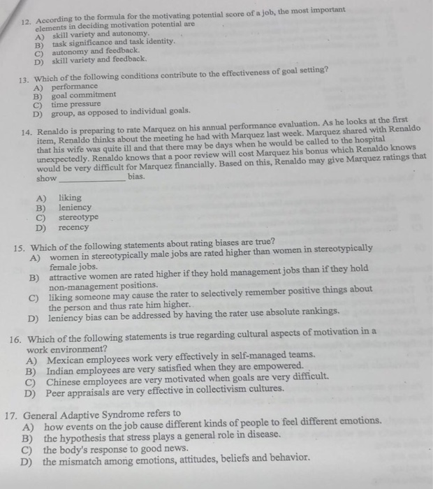 Solved According to the formula for the motivating potential | Chegg.com