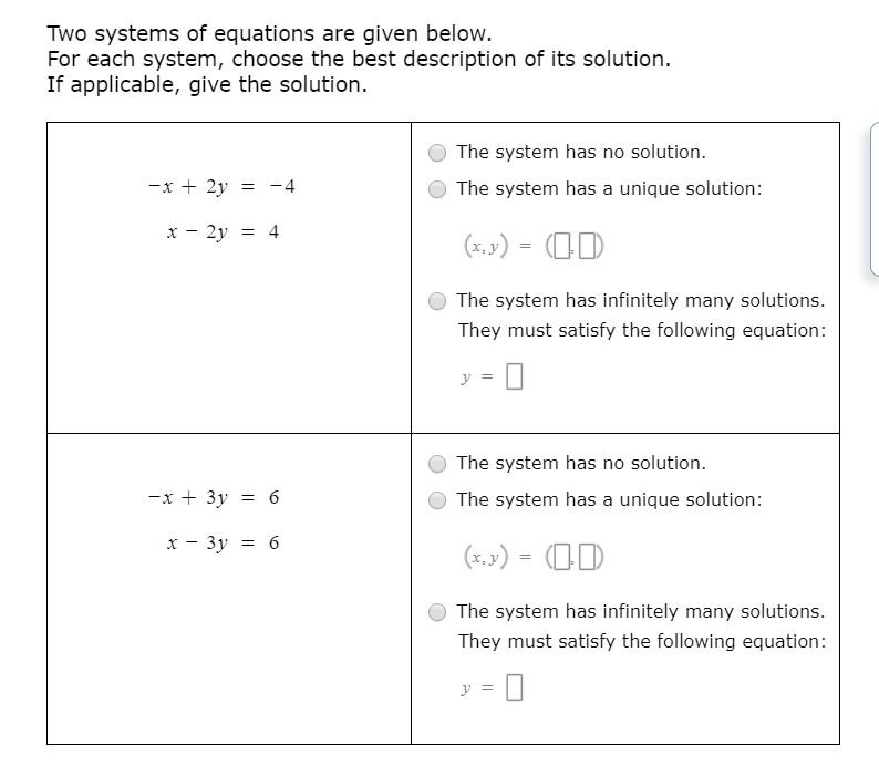 Solved Two systems of equations are given below. For each | Chegg.com