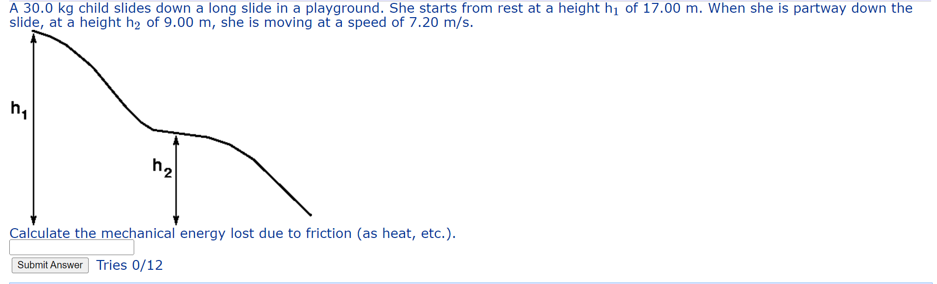 Solved A 30.0 kg child slides down a long slide in a | Chegg.com