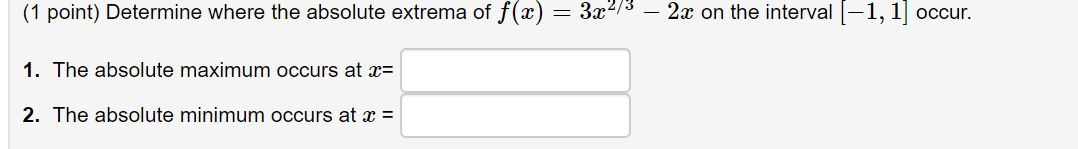 Solved (1 point) Determine where the absolute extrema of | Chegg.com