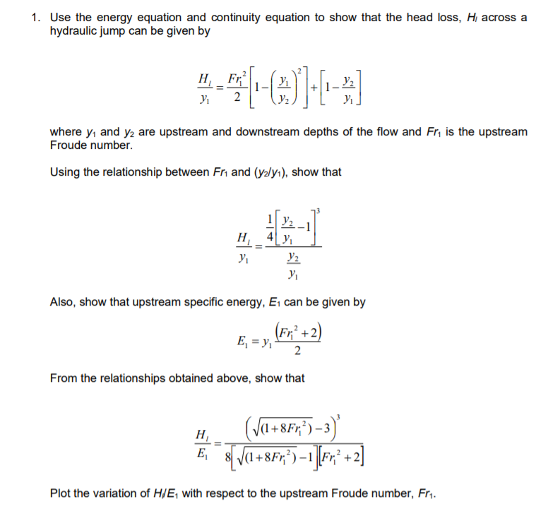 Solved 1. Use the energy equation and continuity equation to | Chegg.com