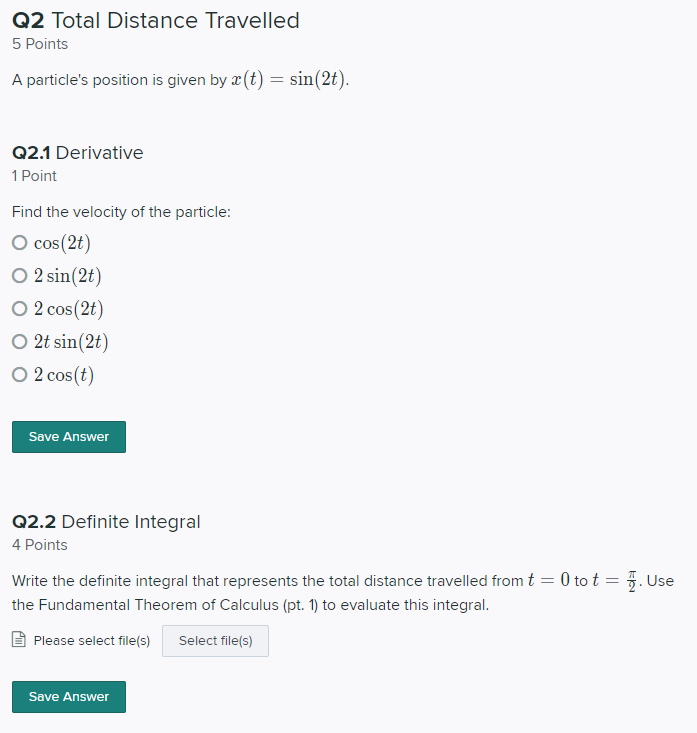 Solved Q2 Total Distance Travelled 5 Points A particle's | Chegg.com