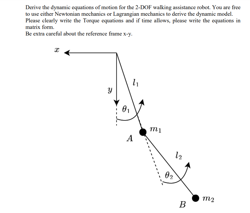 Derive the dynamic equations of motion for the 2-DOF | Chegg.com