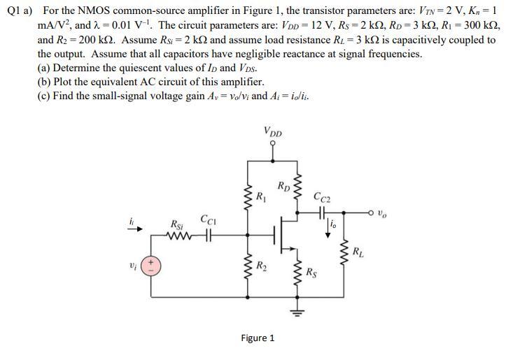 Solved Q1 a) For the NMOS common-source amplifier in Figure | Chegg.com