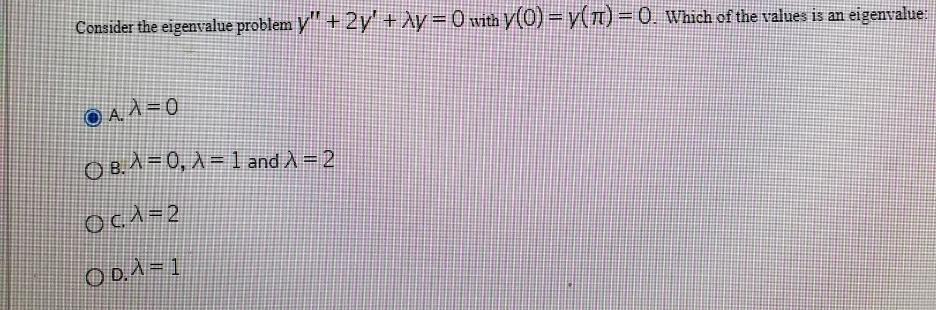 Solved Consider the eigenvalue problem y" + 2y' + Ay = 0 | Chegg.com