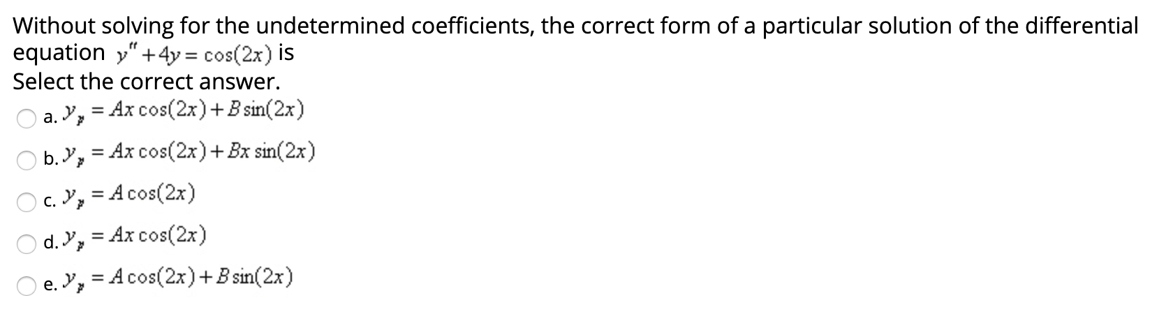 Solved Without solving for the undetermined coefficients, | Chegg.com
