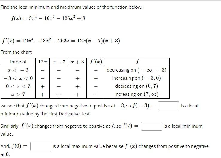 Solved Find the local minimum and maximum values of the | Chegg.com