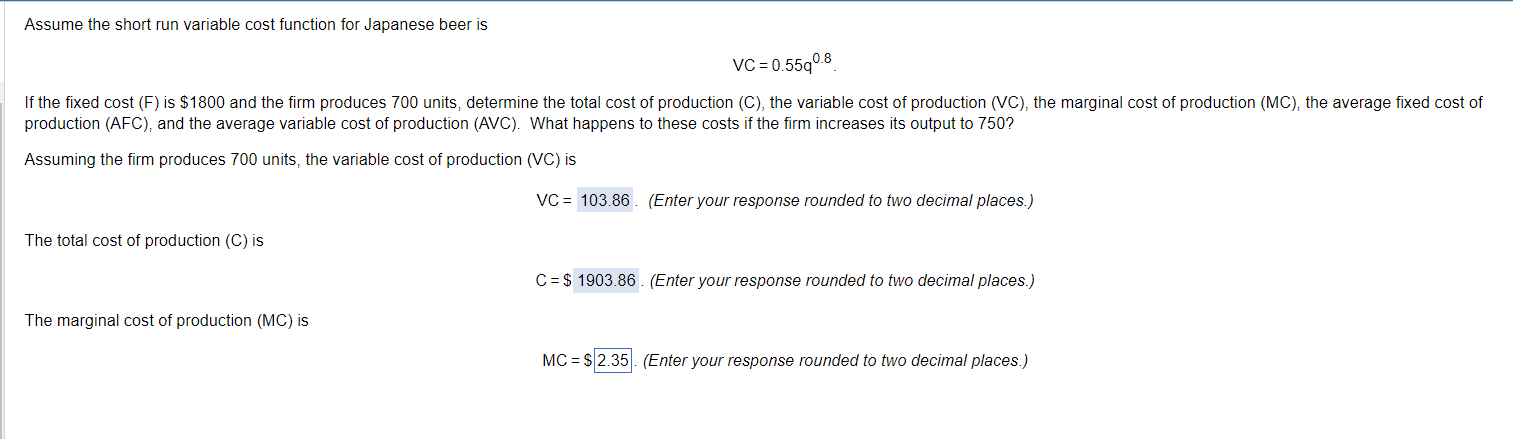 Solved Assume the short run variable cost function for | Chegg.com