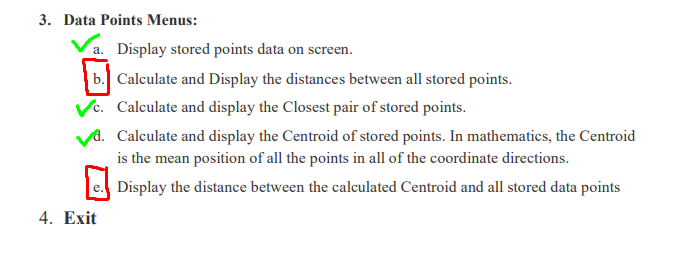 Solved 3. Data Points Menus: a. Display stored points data | Chegg.com