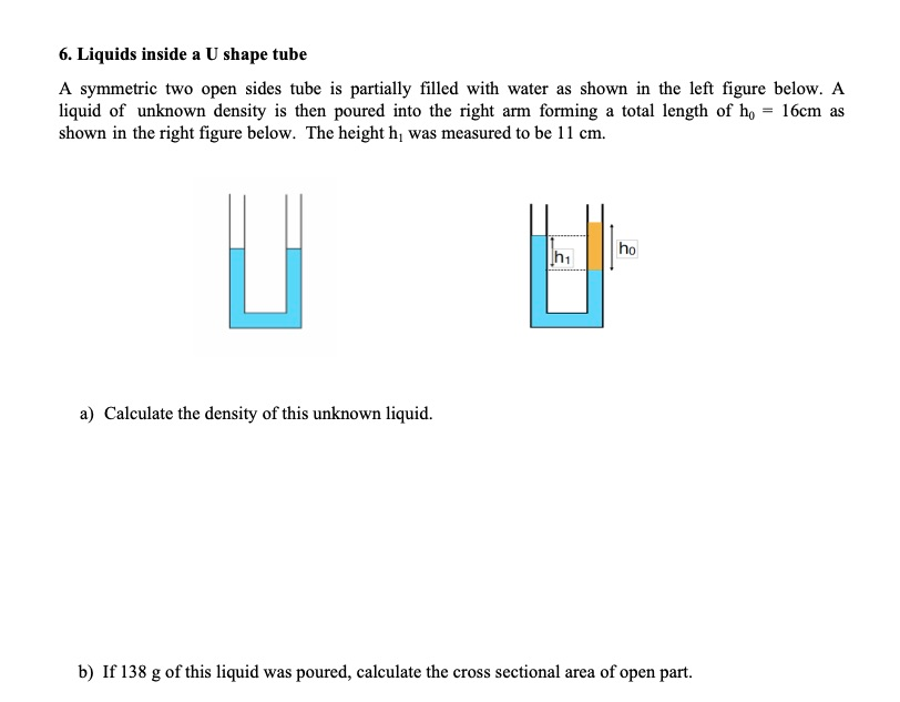 Solved 6. Liquids inside a U shape tube A symmetric two open | Chegg.com