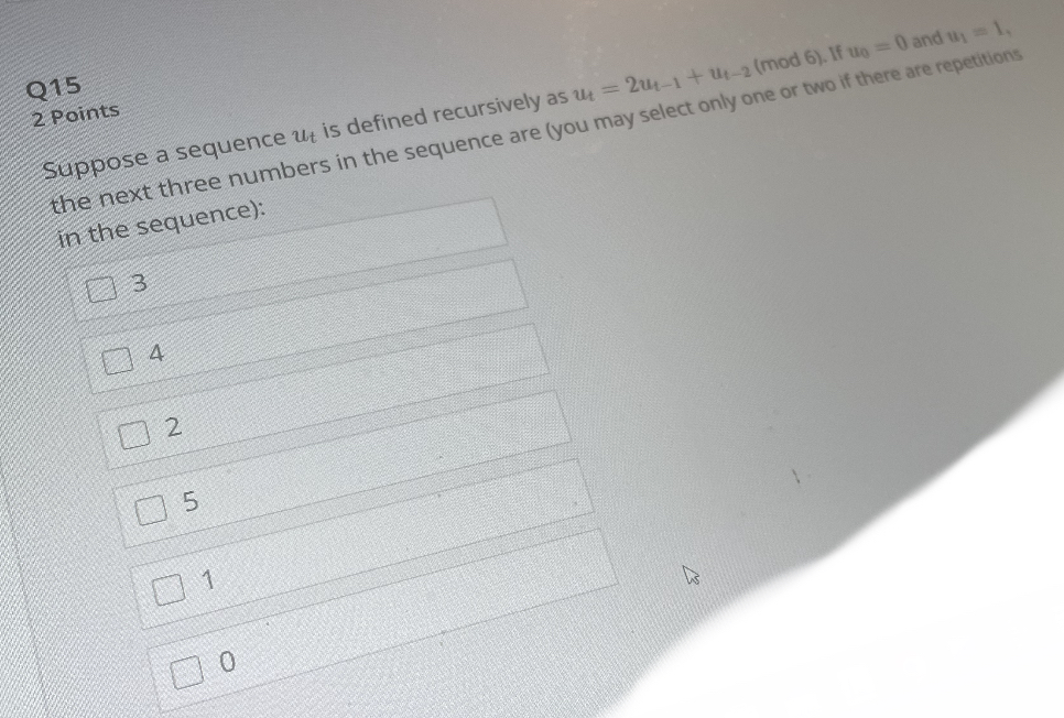 Solved Q15 2 points Suppose a sequence ut is defined | Chegg.com