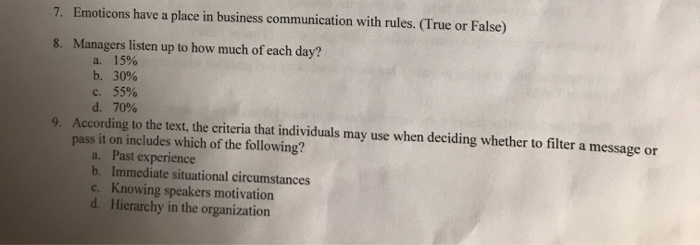 Solved Emoticons have a place in business communication with | Chegg.com