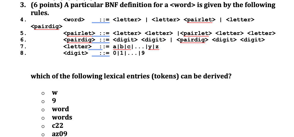 Solved (6 ﻿points) ﻿A particular BNF definition for a