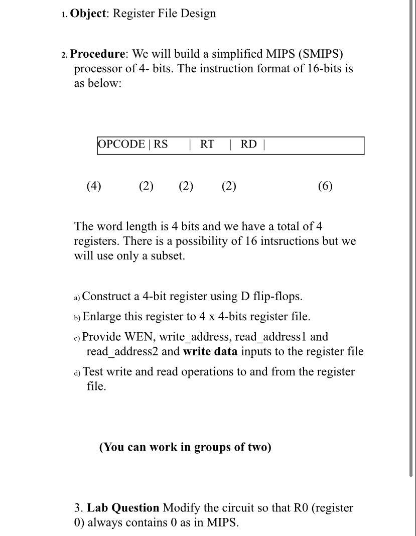 Solved 1. Object: Register File Design 2. Procedure: We will | Chegg.com