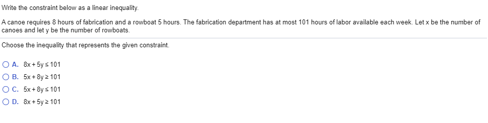 Solved Write the constraint below as a linear inequality. A | Chegg.com