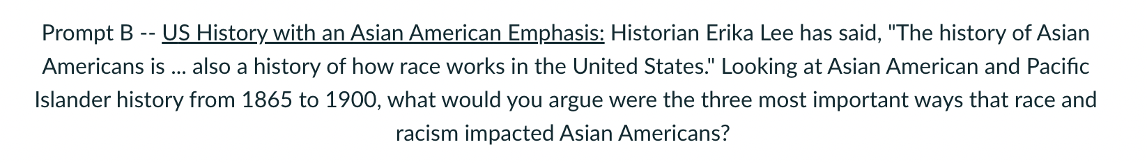 Prompt B -- US History with an Asian American | Chegg.com