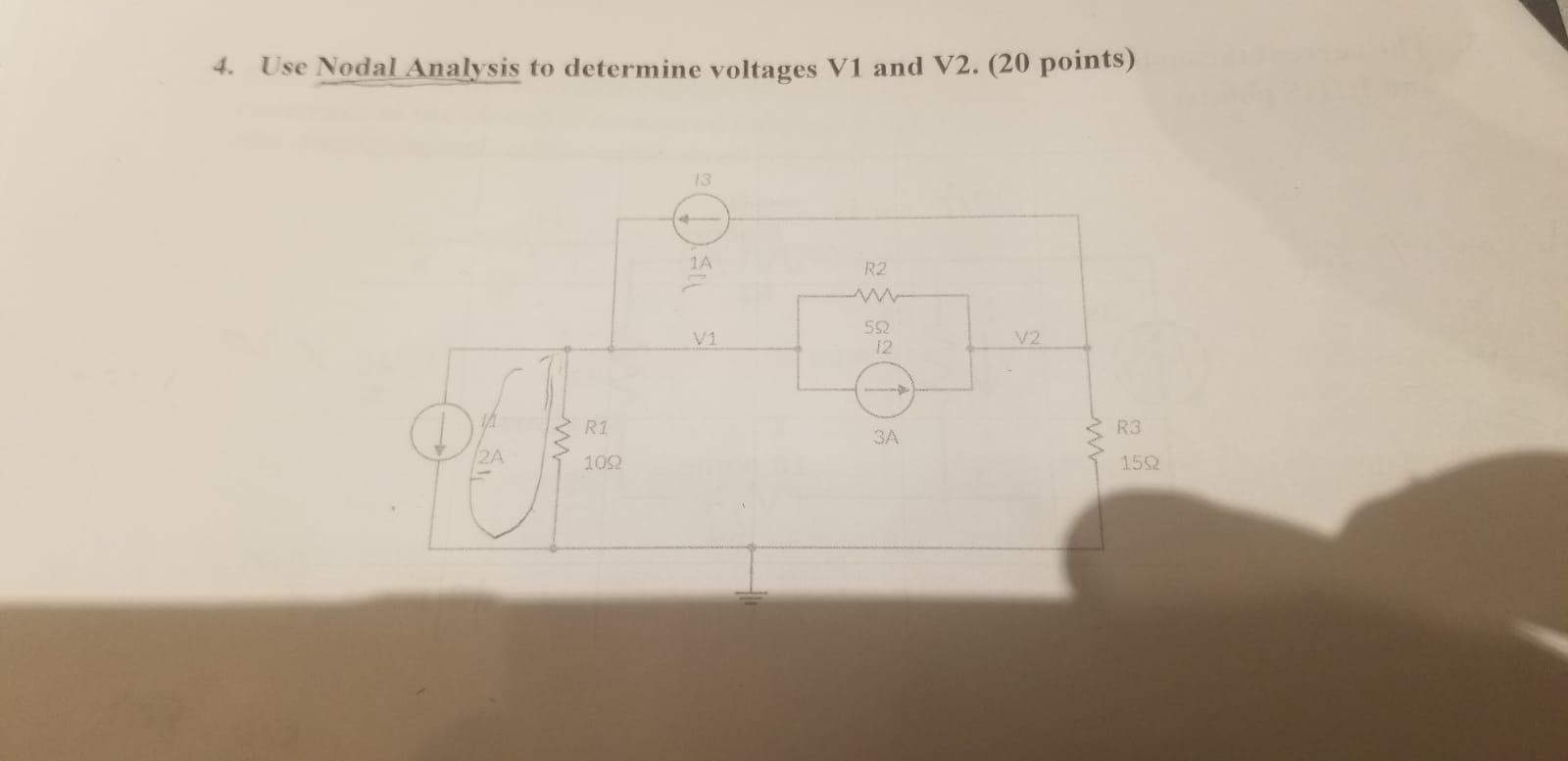 Solved 4. Use Nodal Analysis to determine voltages V1 and | Chegg.com