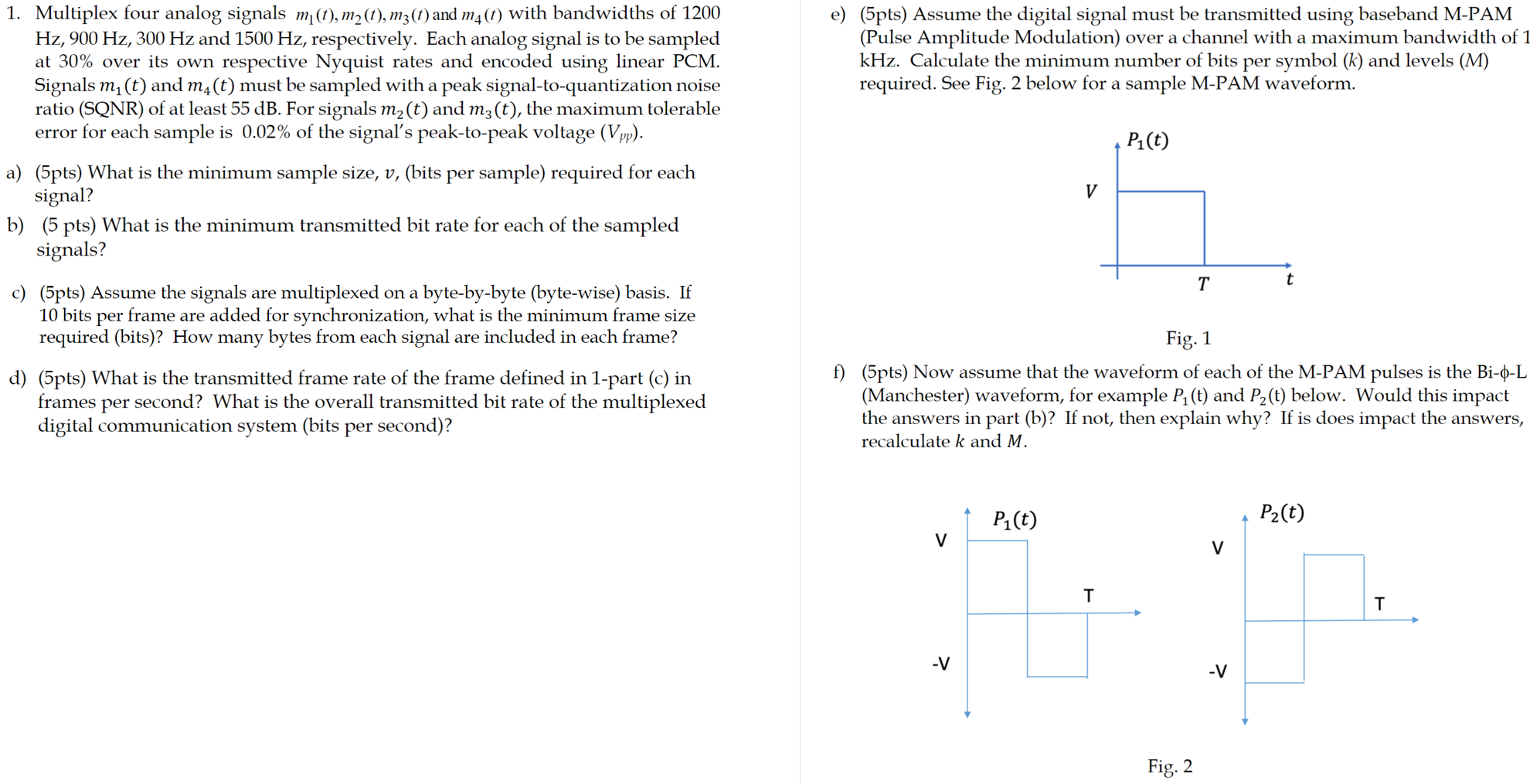Solved 1. Multiplex four analog signals m1(t),m2(t),m3(t) | Chegg.com