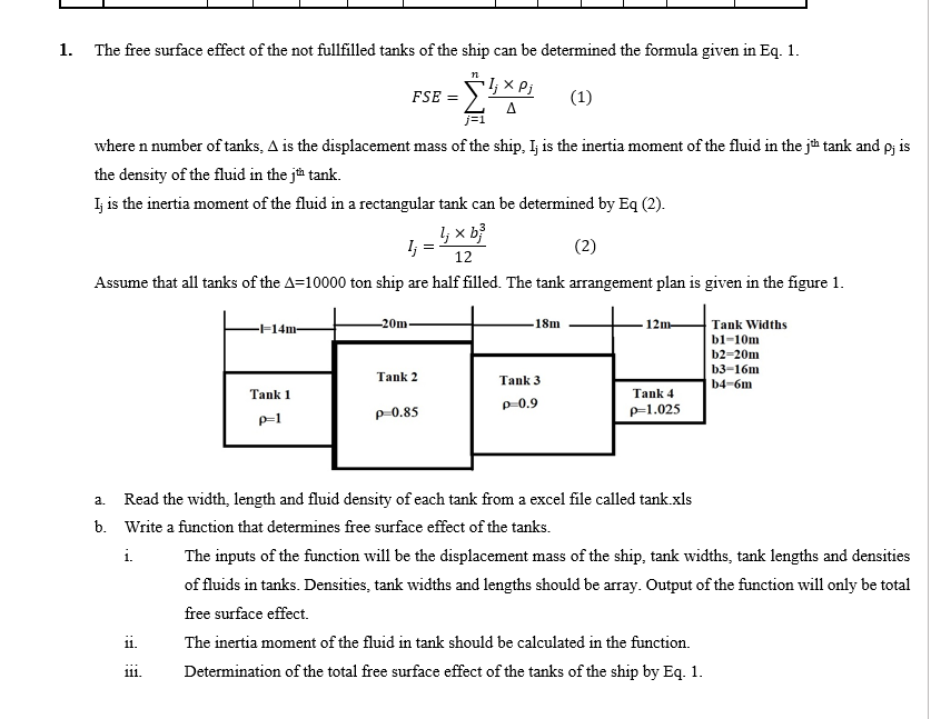 Solved The free surface effect of the not fullfilled tanks | Chegg.com