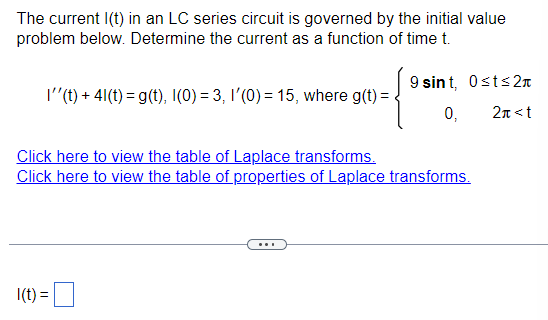 Solved The current I(t) in an LC series circuit is governed | Chegg.com
