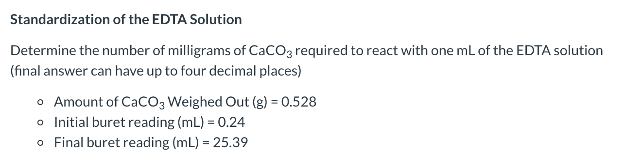 Solved Standardization of the EDTA Solution Determine the | Chegg.com