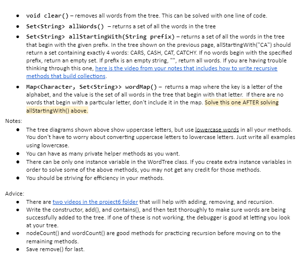 For this assignment, you will implement a WordTree | Chegg.com