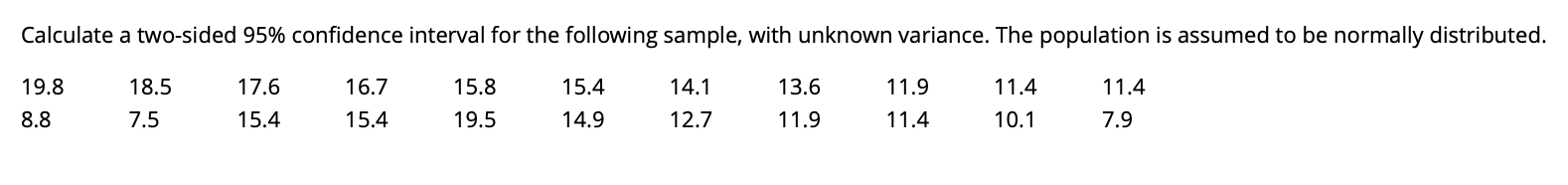 Solved Calculate a two-sided 95% confidence interval for the | Chegg.com