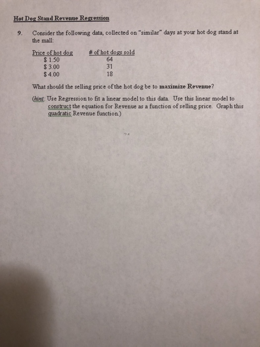 Solved 9. Consider the following data, collected on | Chegg.com