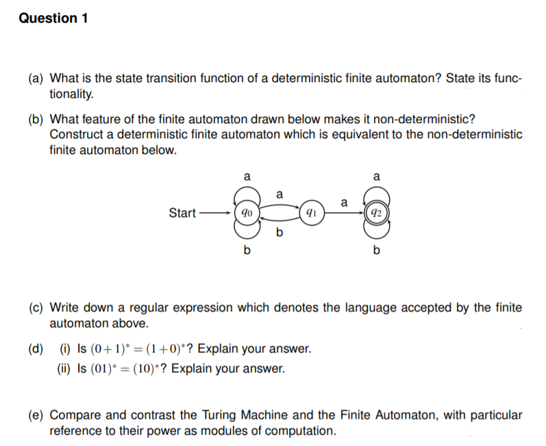 Solved Question1 (a) What is the state transition function | Chegg.com
