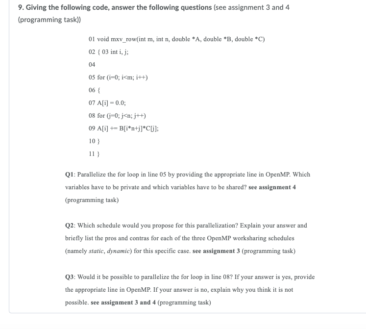 9. Giving the following code, answer the following | Chegg.com