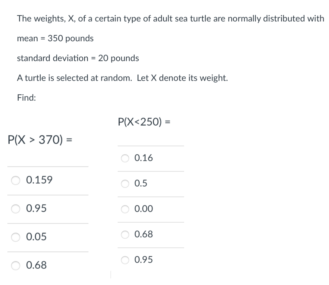 Solved The weights, X, of a certain type of adult sea turtle | Chegg.com