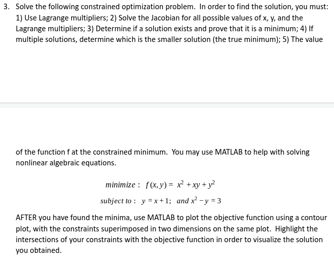 Solved 3 Solve The Following Constrained Optimization