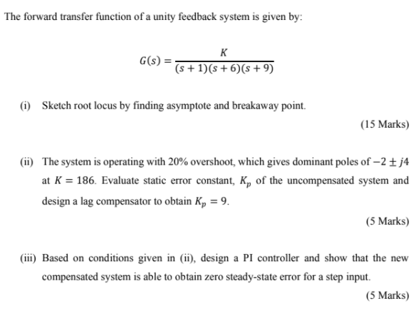 Solved The forward transfer function of a unity feedback | Chegg.com