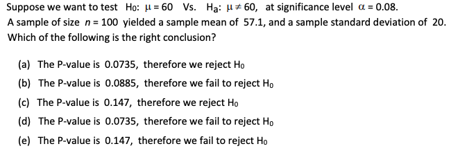 Solved Suppose we want to test Ho: pl = 60 Vs. Ha: "#60, at | Chegg.com