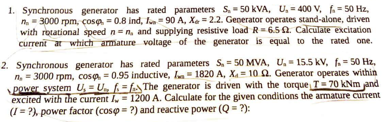 1. Synchronous generator has rated parameters S = 50 | Chegg.com