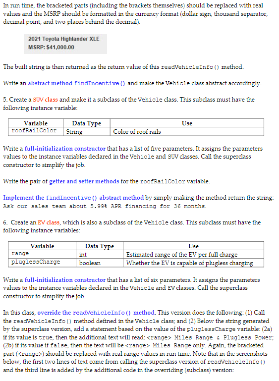 Solved 4. The vehicle class has the following instance | Chegg.com