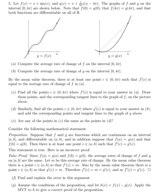 Solved 5. Let f(x)=x+sin(x), and g(x)=x+101x(x−4π). The | Chegg.com