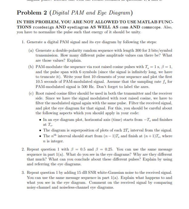 Solved Problem 2 (Digital PAM and Eye Diagram) IN THIS | Chegg.com