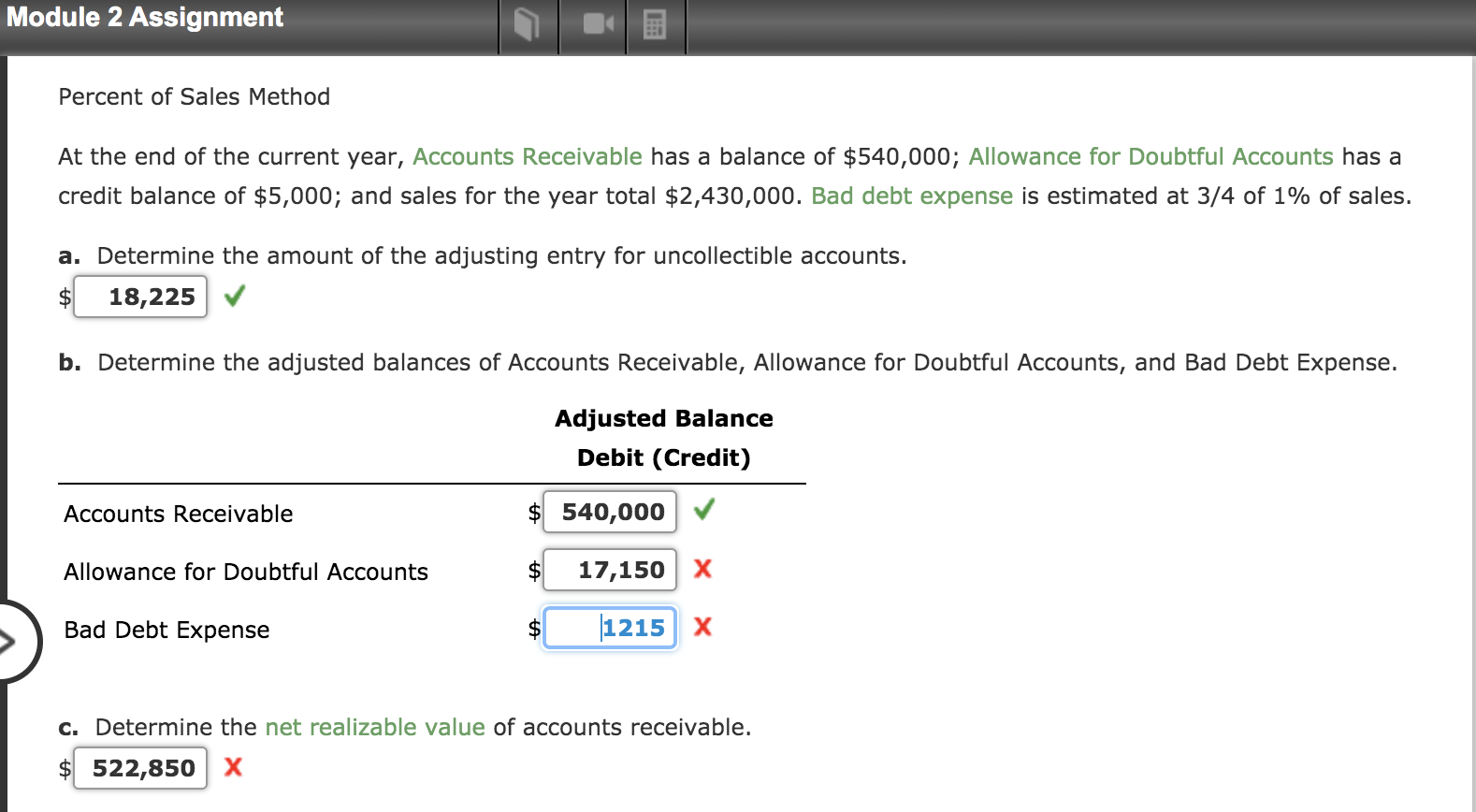 Solved Module 2 Assignment Percent of Sales Method At the | Chegg.com