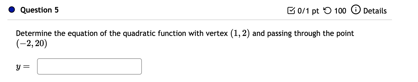 Solved Determine the equation of the quadratic function with | Chegg.com